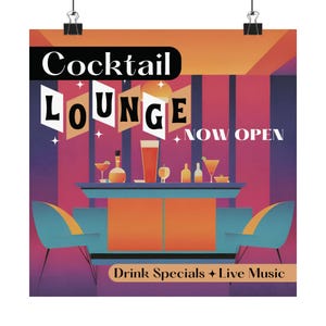 Retro Lounge Poster, Vintage Bar Sign, Mid-century Modern Wall Art ...
