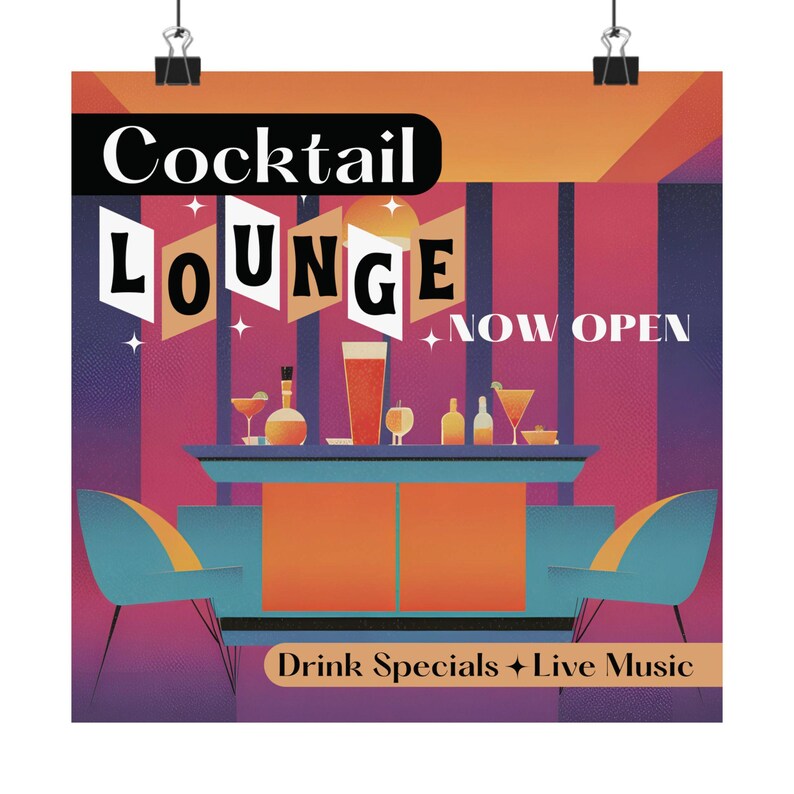 Retro Lounge Poster, Vintage Bar Sign, Mid-century Modern Wall Art ...