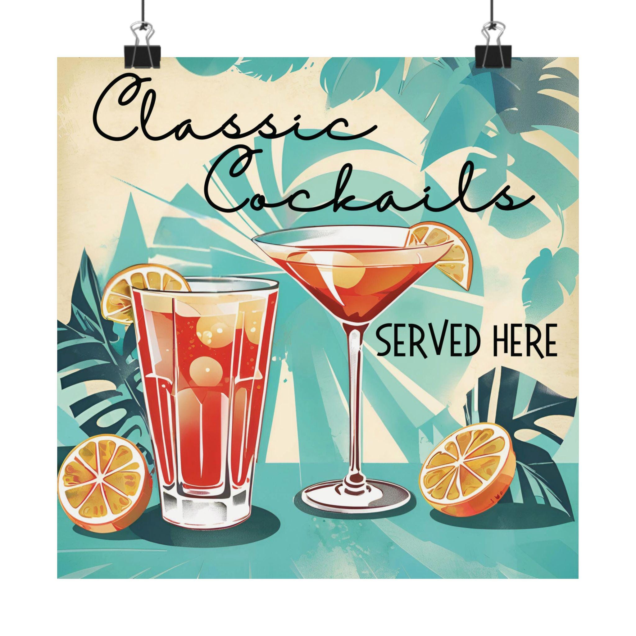 Tropical Cocktails Matte Poster, Retro Mixed Drinks Wall Art, Classic ...