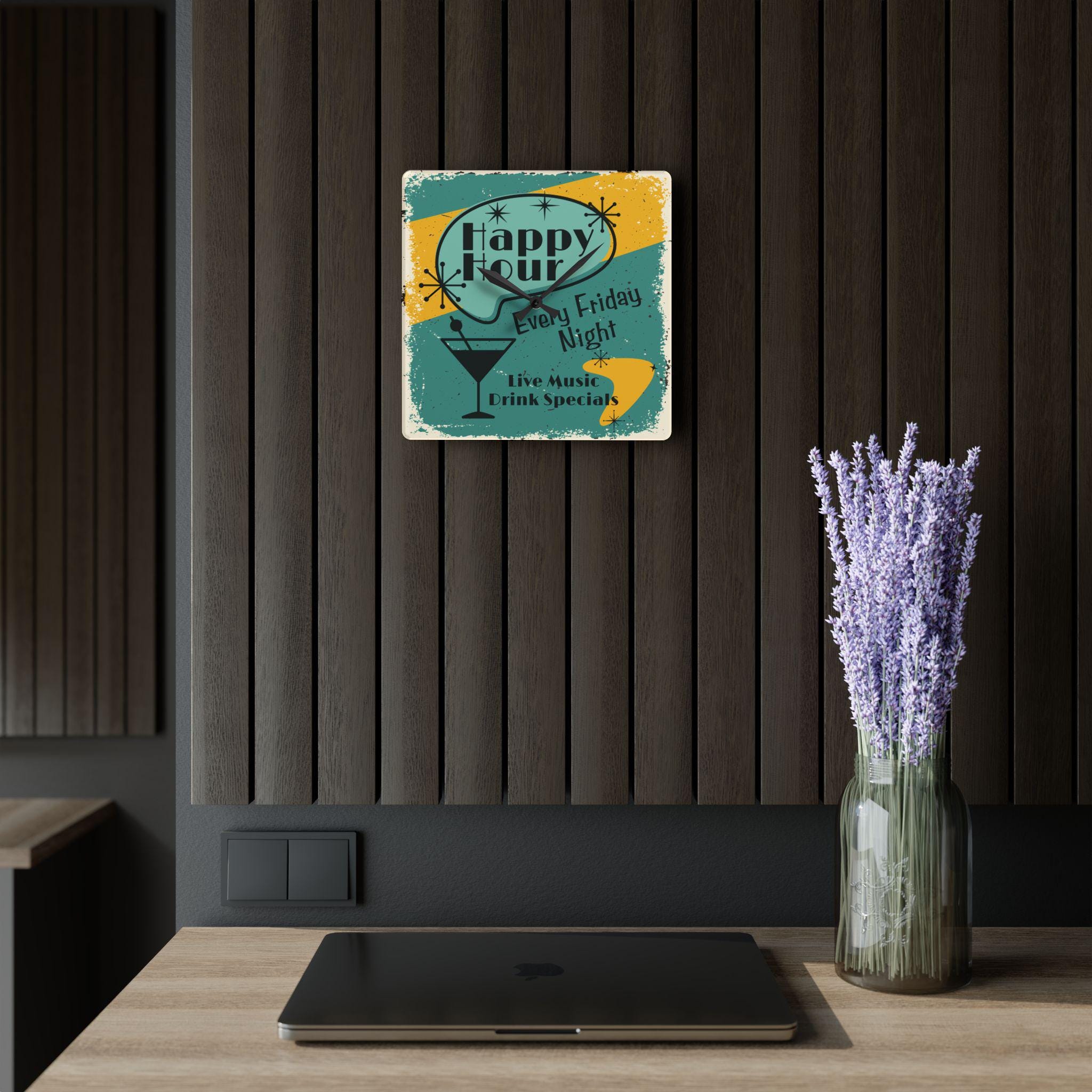 Retro Happy Hour Acrylic Clock, Retro Bar Decor, Vintage Home Decor ...