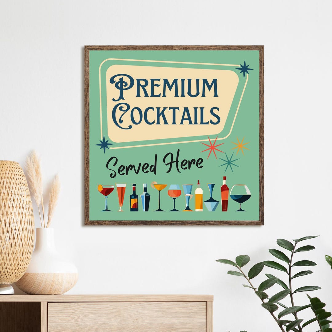 Mid-century Cocktails Art, Retro Wall Decor, Premium Kitchen Prints ...