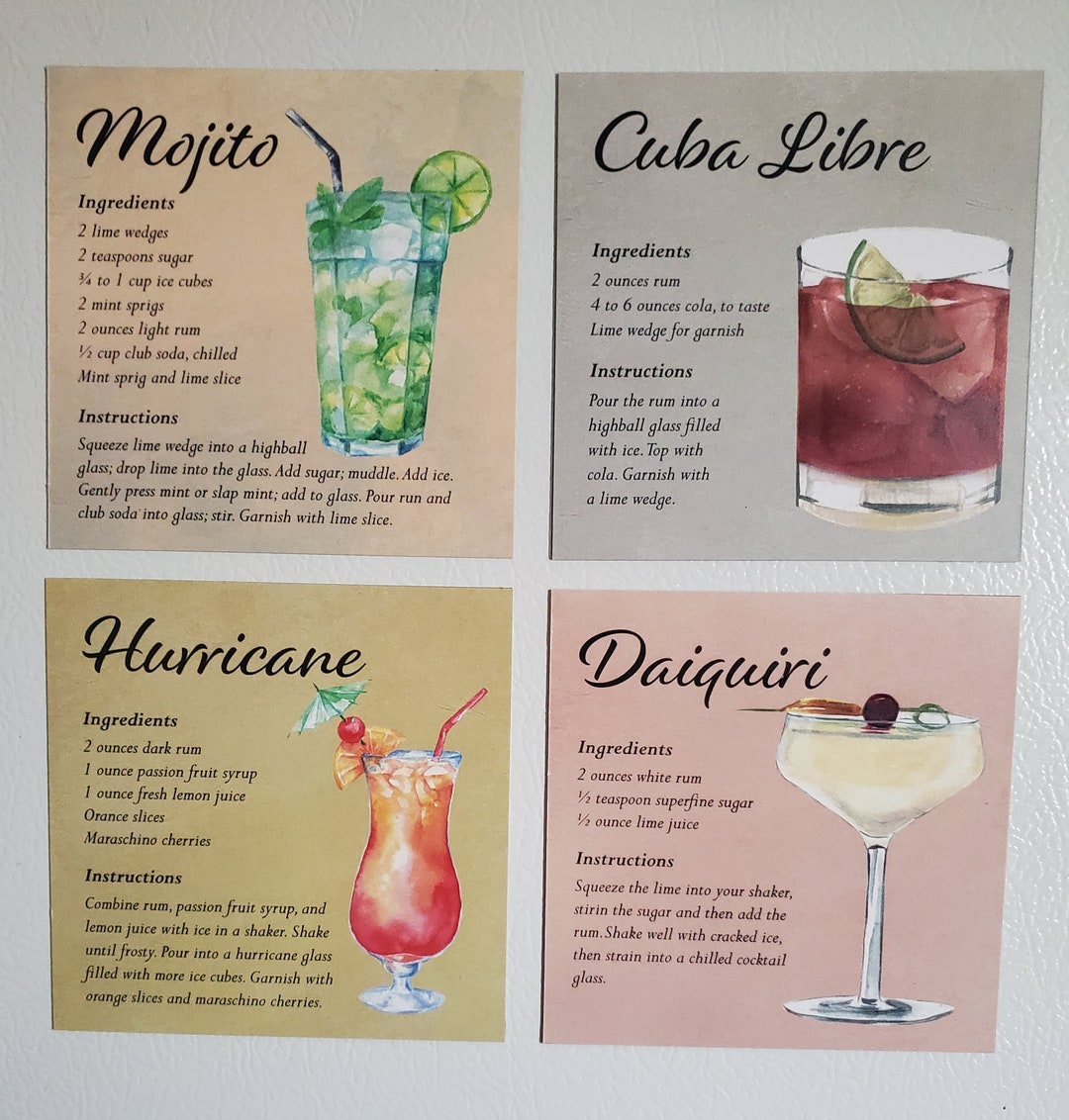Rum Cocktail Recipe Magnets - Set of 4 - Etsy