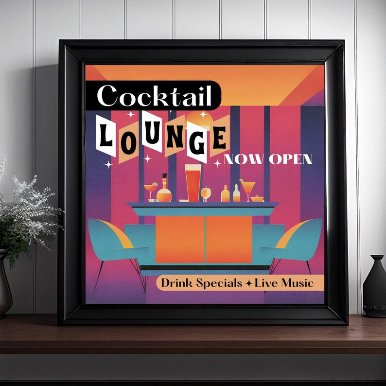 Retro Lounge Poster, Vintage Bar Sign, Mid-century Modern Wall Art ...