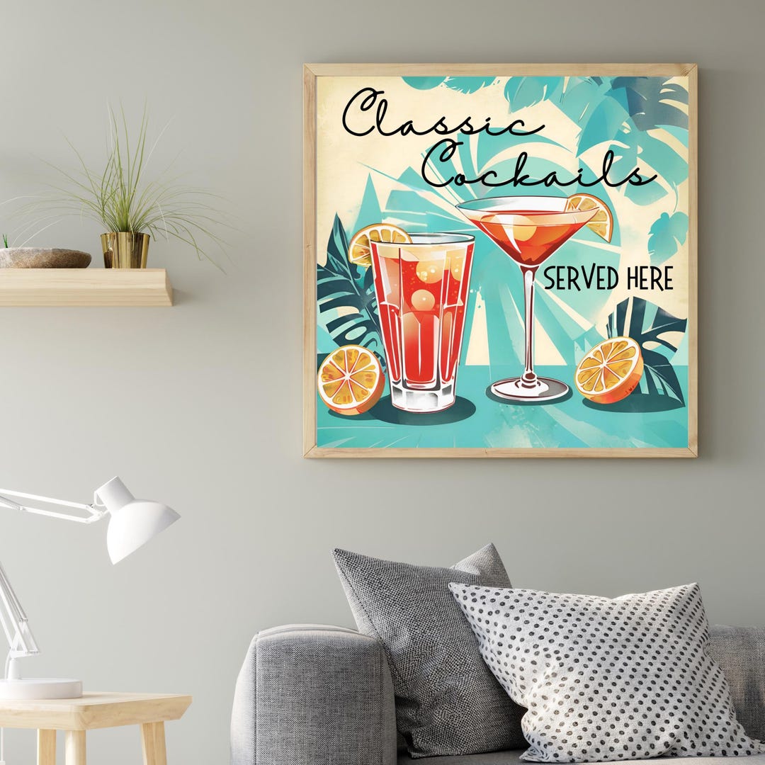 Tropical Cocktails Matte Poster, Retro Mixed Drinks Wall Art, Classic ...