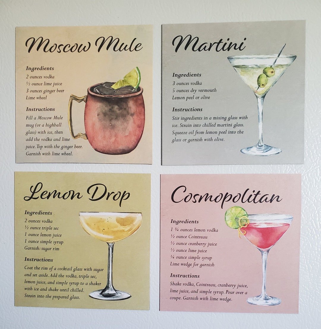 Vodka Cocktail Recipe Magnets - Set of 4 - Etsy