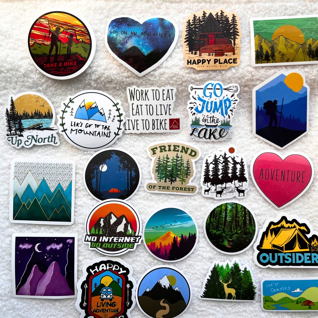 Happy Camping Waterproof Sticker Pack, Mountain Outdoor Adventures ...
