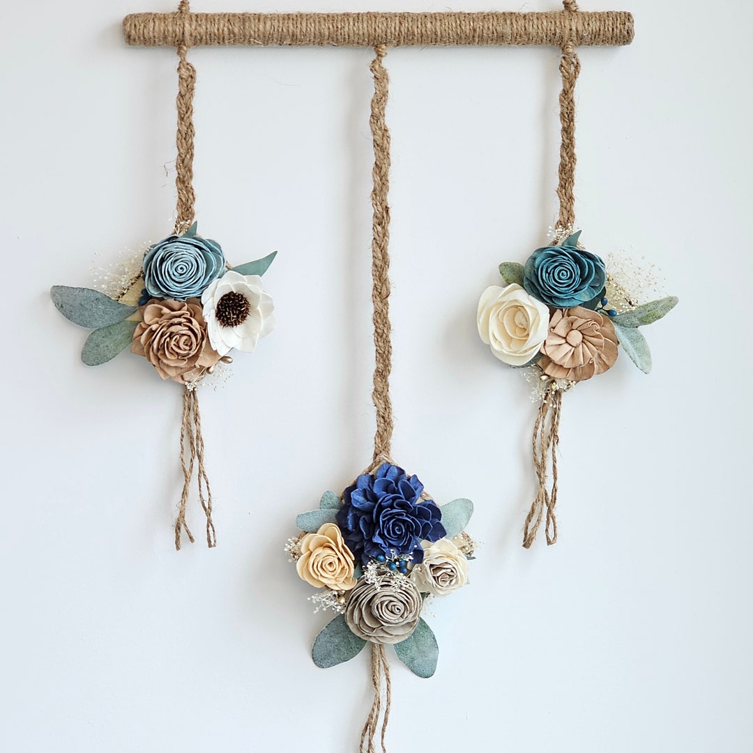 Burlap and Sola Wood Flower Hanging Wall Art Arrangement - Etsy