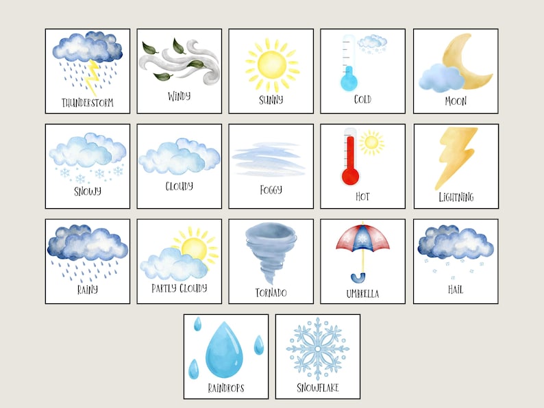 Weather Flashcards for Kids - Preschool Printable Learning Activity - Etsy