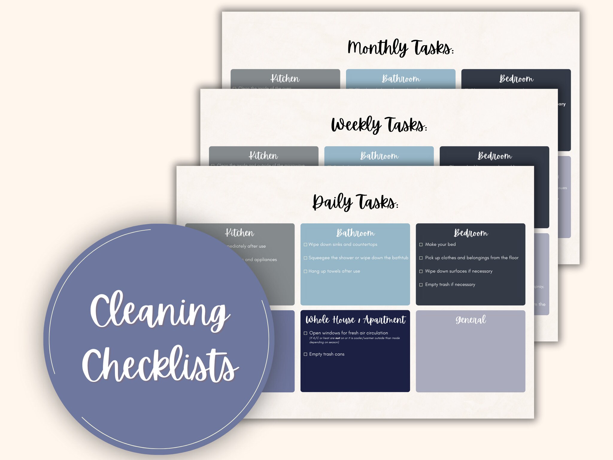 Cleaning Checklist Bundle Instant Download, Printable, Daily, Weekly ...