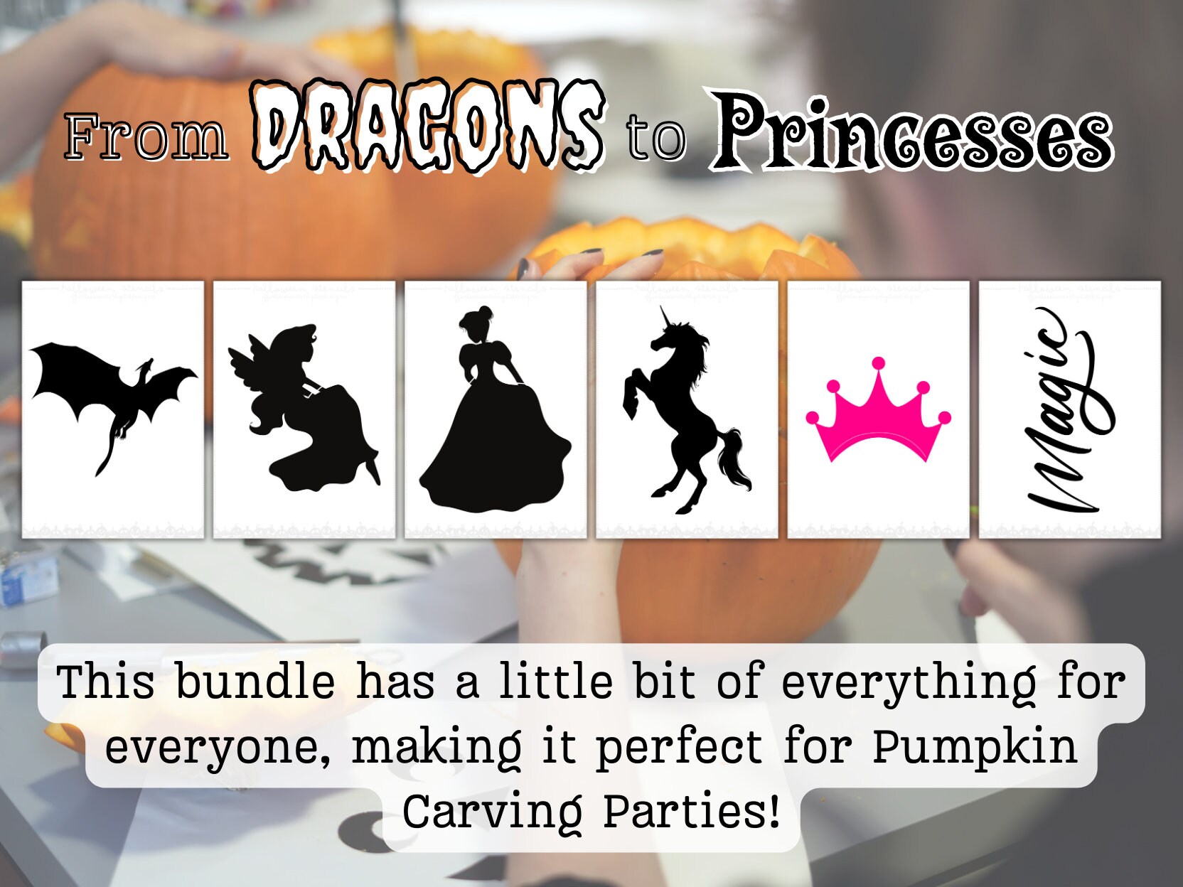 Fairy Tale Pumpkin Carving Stencil Bundle: 75+ Princess Designs ...