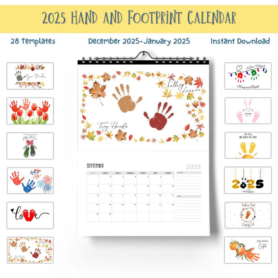 2025 Printable Hand & Footprint Calendar Bundle: Art Activity for Kids ...
