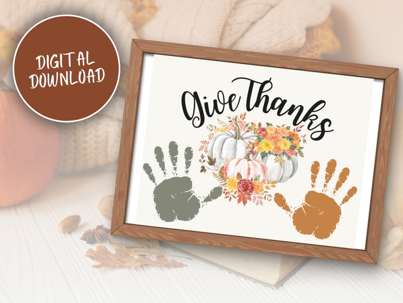 Give Thanks Handprint Art | Handprint Keepsake, Thanksgiving Kids Craft ...