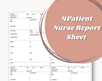 Nurse Report Sheet (colorful), Med Surg, Med Tele, 4 Patient Report ...