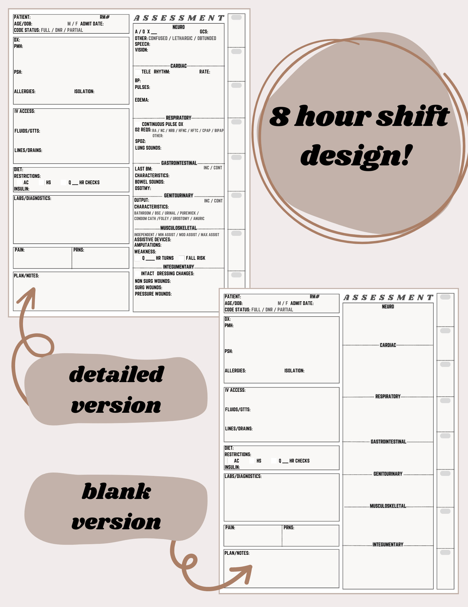 Single Patient Nurse Report Sheet, Med Surg, Med Tele, Nurse Brain ...