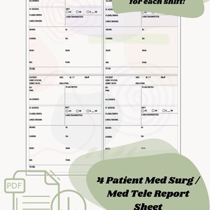 Nurse Report Sheet (colorful), Med Surg, Med Tele, 4 Patient Report ...