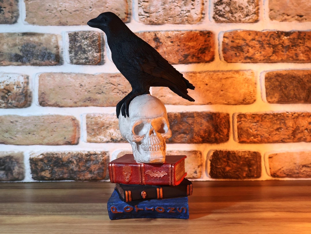 Crow Statue on Skull, Modern Home Decor, Decorative Skull, Modern Art ...