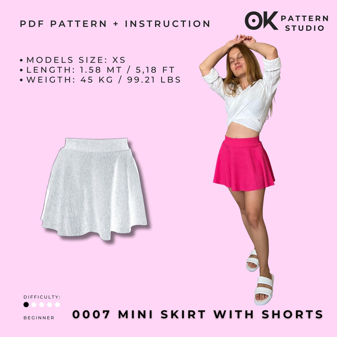 Easy Skirt Shorts Beginner Sewing Pattern, Teen Skater Short Skirt ...
