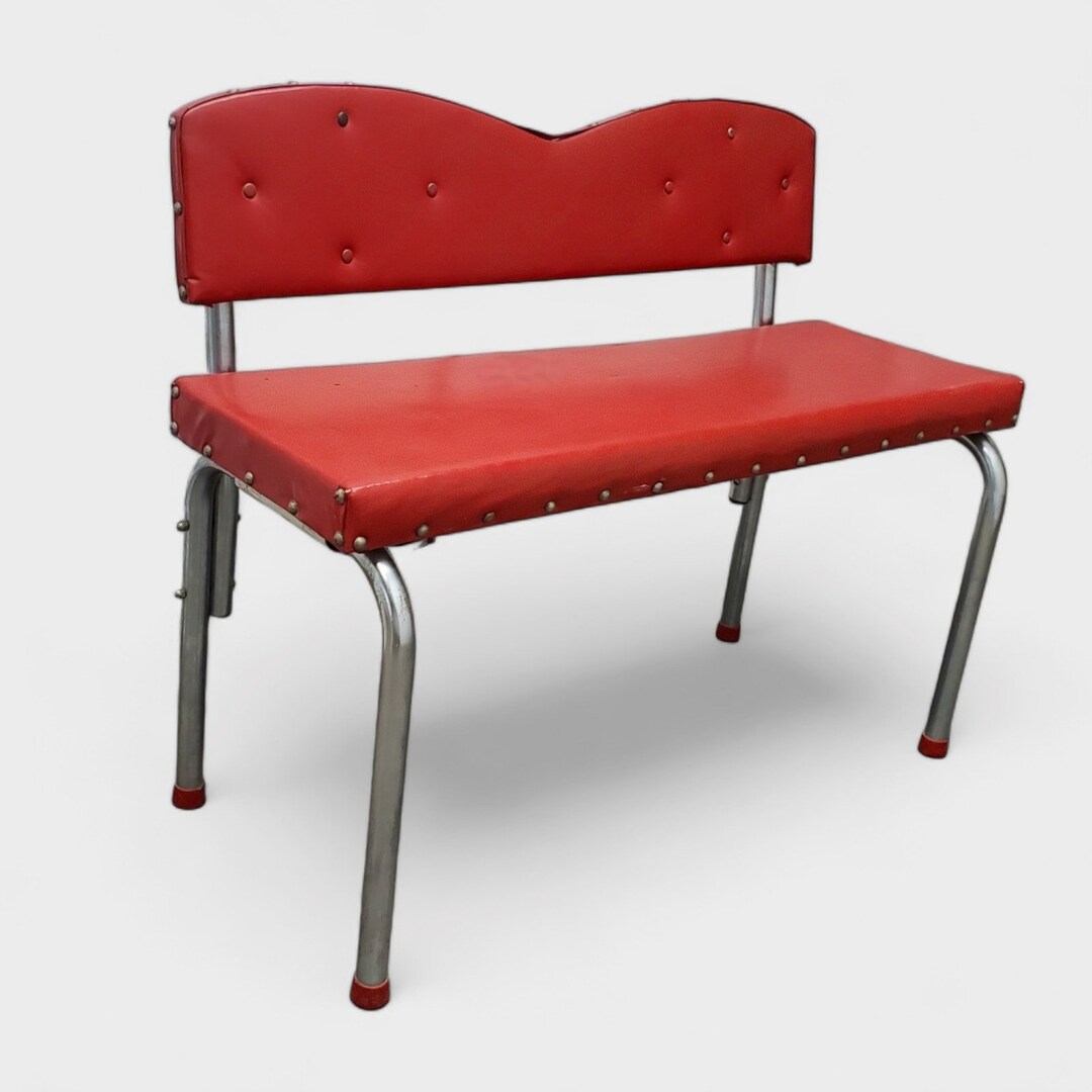 Vintage MCM Mid Century Modern Doehler New York Red Leather Bench Seat ...
