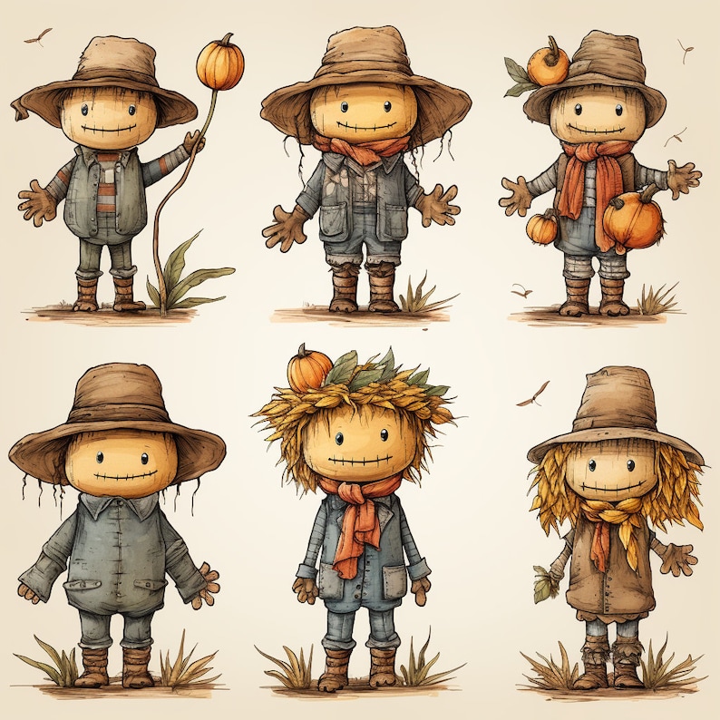 Watercolor Scarecrow Clip Art: 40 PNG Images (digital Download) - Etsy
