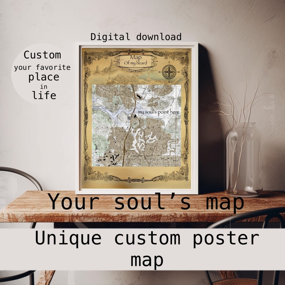 Wedding Gift| Map Poster | Custom Map of My Heart | Soul’s Point | Digital Custom Map - Etsy