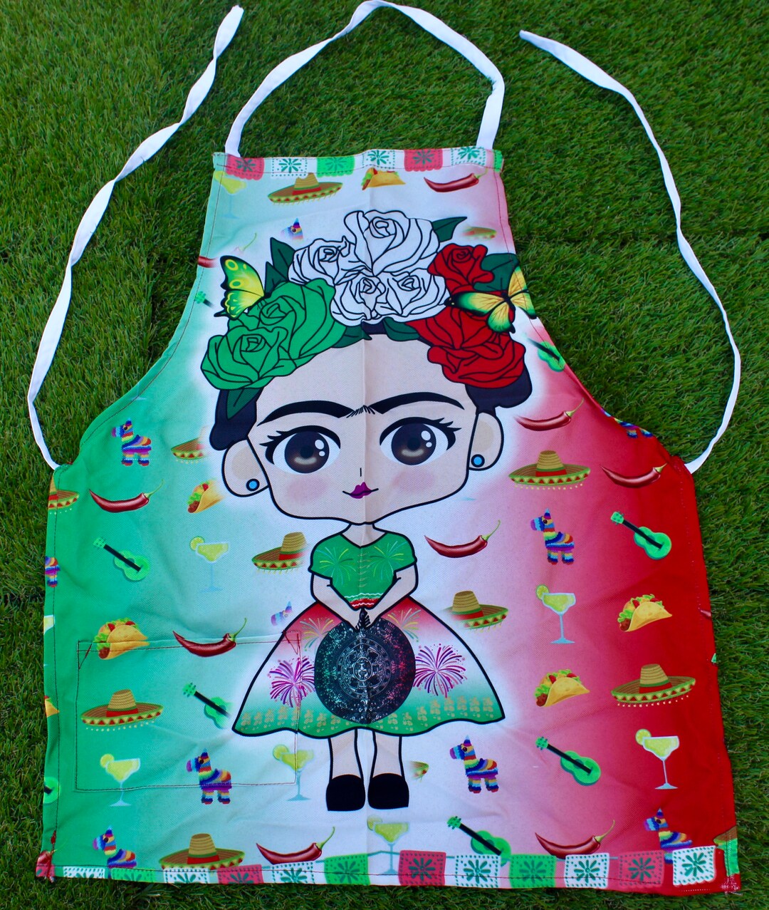 Frida Kahlo Adult Apron One Size. Tri Color Apron. Mandil Mexicano De ...