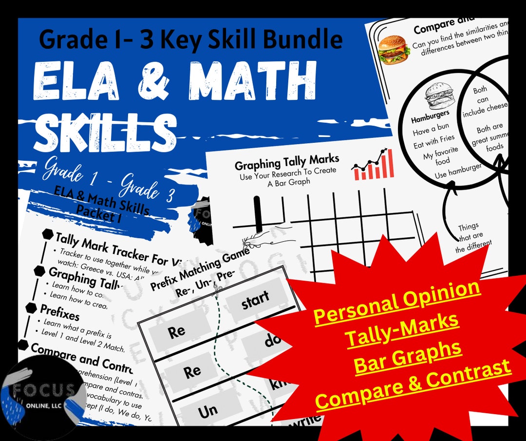 ELA & Math Skills Bundle, Grade 1-3, Homeschool Curriculum - Etsy