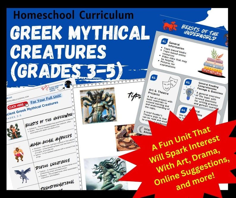 Ancient Greek Mythical Creatures: Grade 3, Grade 4, Grade 5, Homeschool ...