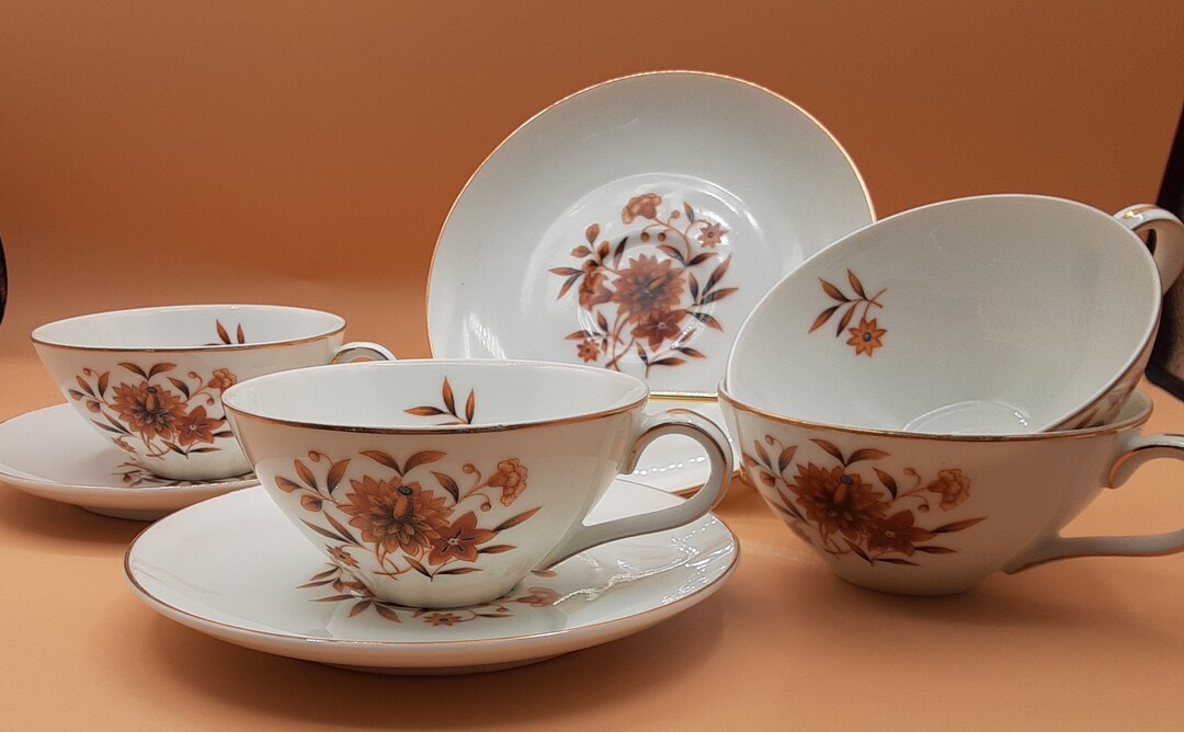 Vintage Harvan Fine China Cup and Saucer Set: Sunburst Floral, Gold ...