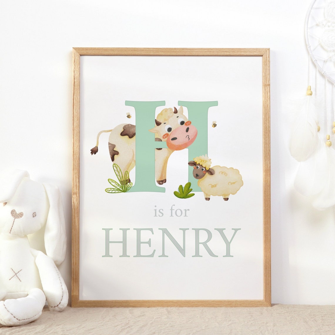 Personalised Baby Name Print, New Baby Farm Animal Name Wall Art ...