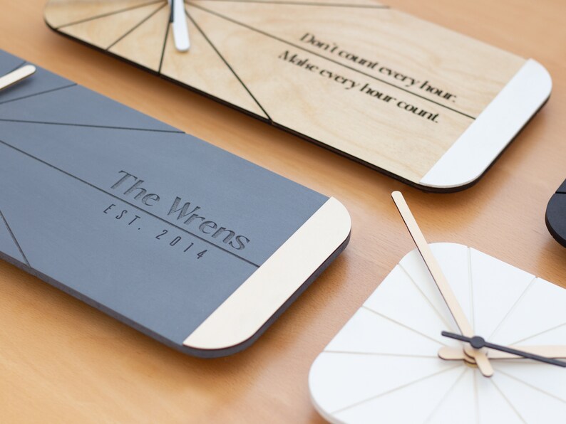 Unique Modern Rectangle Wall Clock With Custom Engraving, Personalized ...