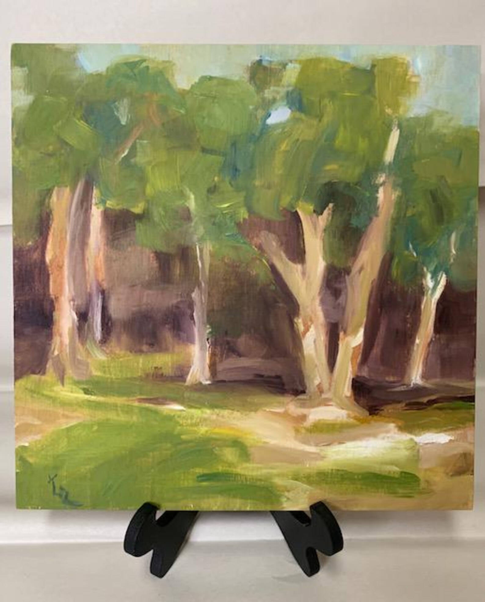 Art Oil Painting Small Painting on a Wood Stand Trees Oil Painting on ...