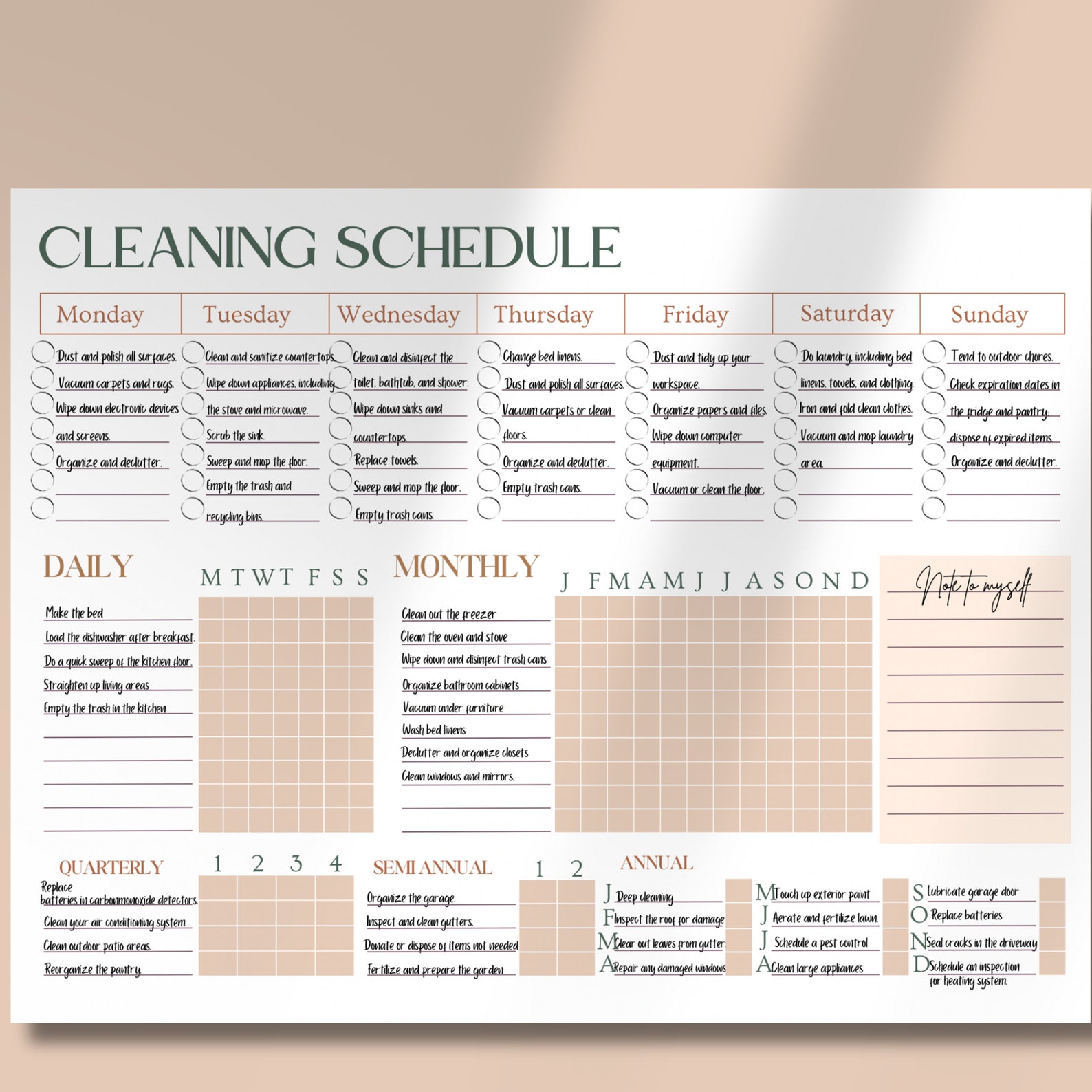 Cleaning Checklist Template, Working Moms Cleaning Schedule Printable ...