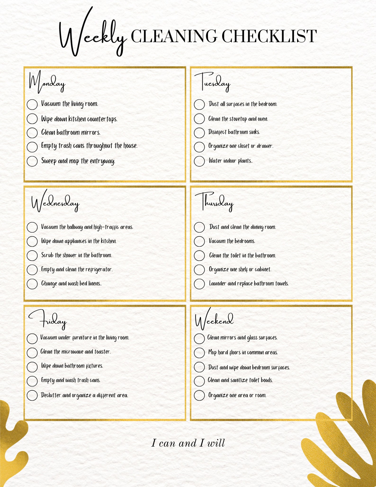 ADHD Clean Home, Editable Weekly Cleaning Checklist, Printable ...