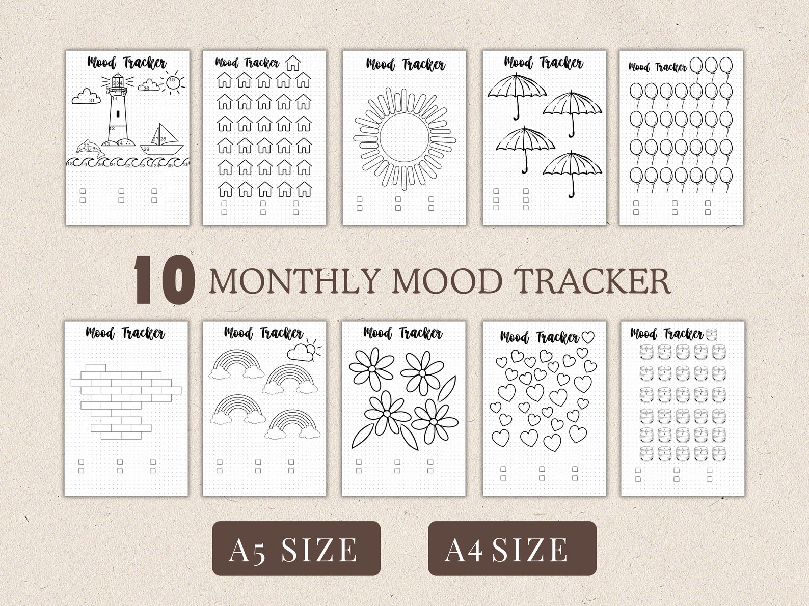 Monthly Mood Tracker, Printable Mental Health Wellness Journal, A5 ...