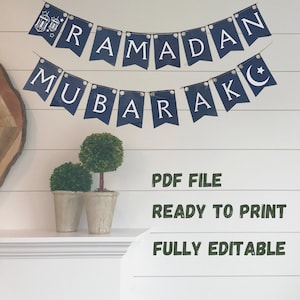 Ramadan Mubarak Banner, Printable Decor, Digital Download, DIY Project ...