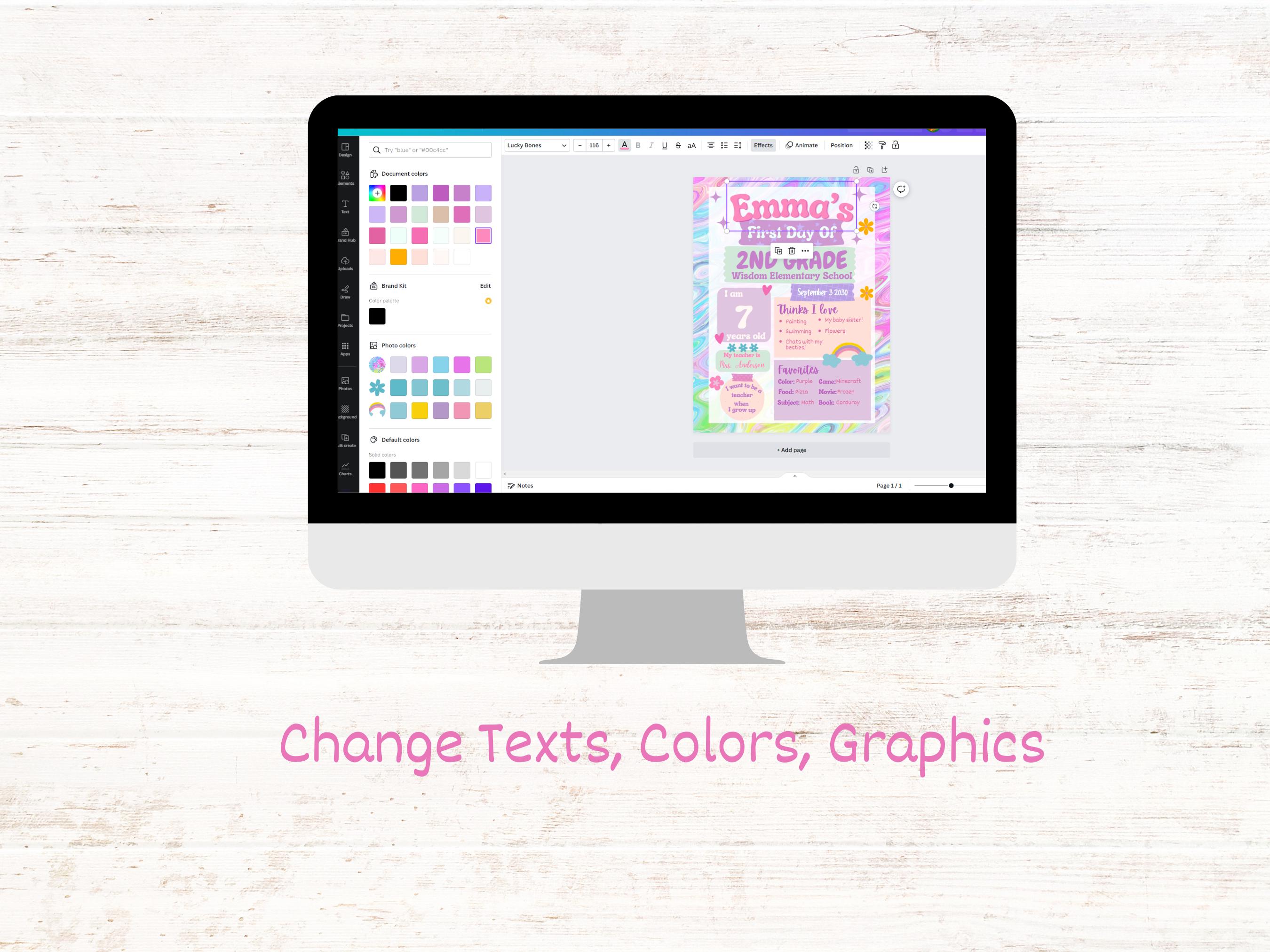 Editable First Day of School Sign, Girly Prints Pink, Back to School ...