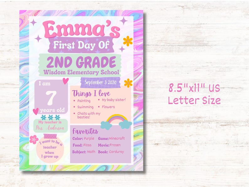 Editable First Day of School Sign, Girly Prints Pink, Back to School ...