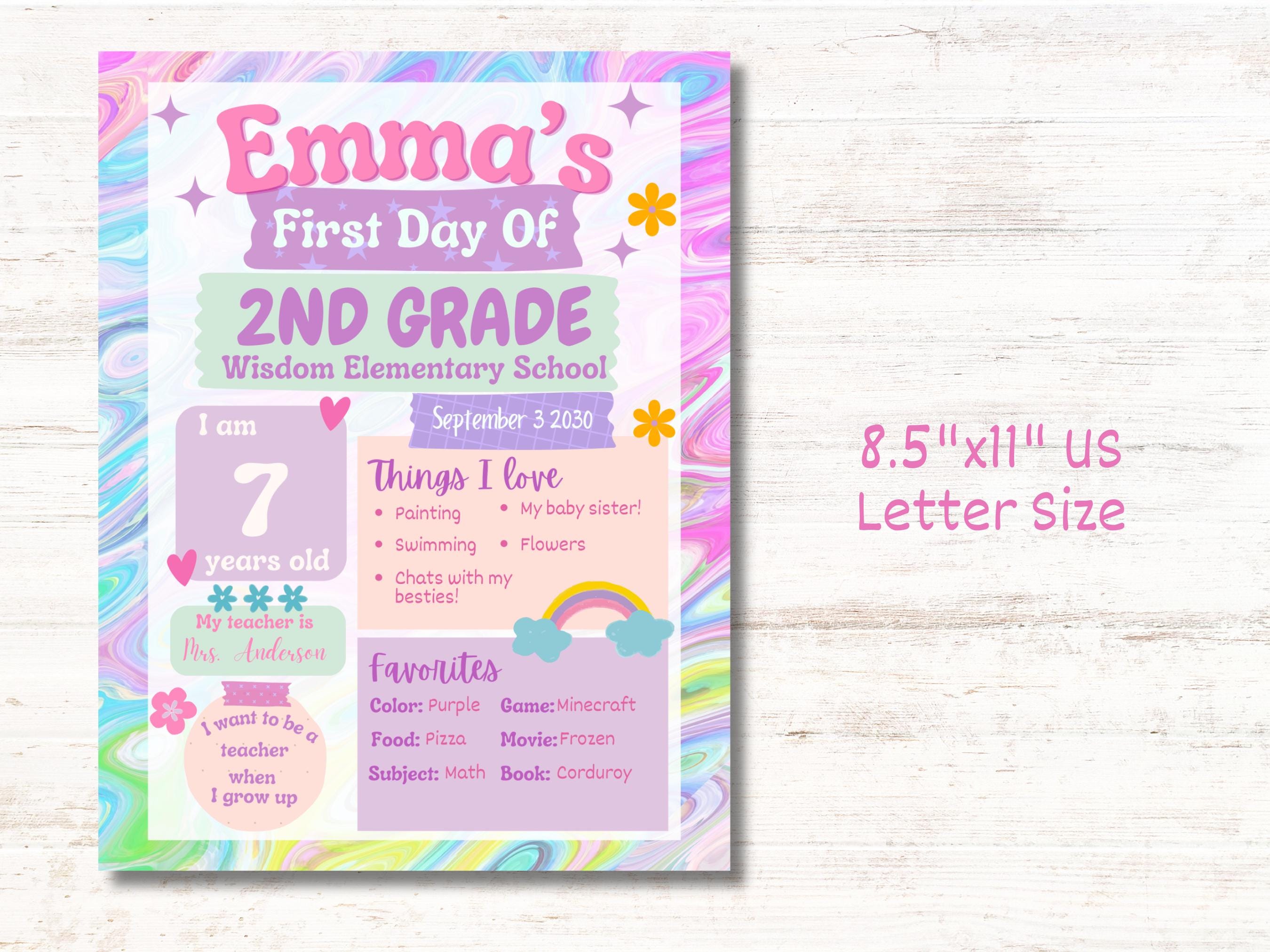 Editable First Day of School Sign, Girly Prints Pink, Back to School ...