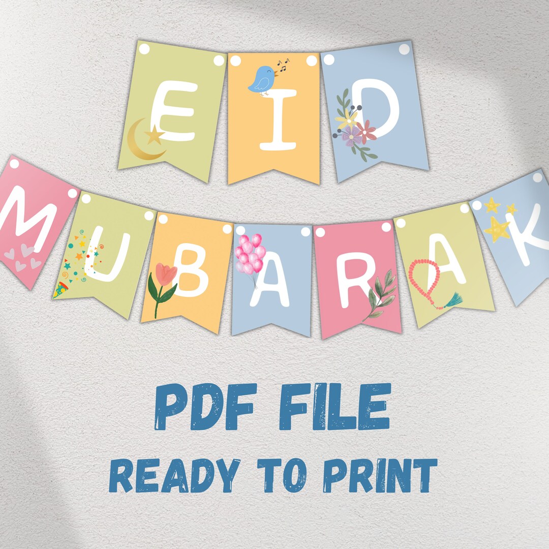 Eid Mubarak Banner, Printable Decor, DIY Project, Kids, Muslim, Islam ...