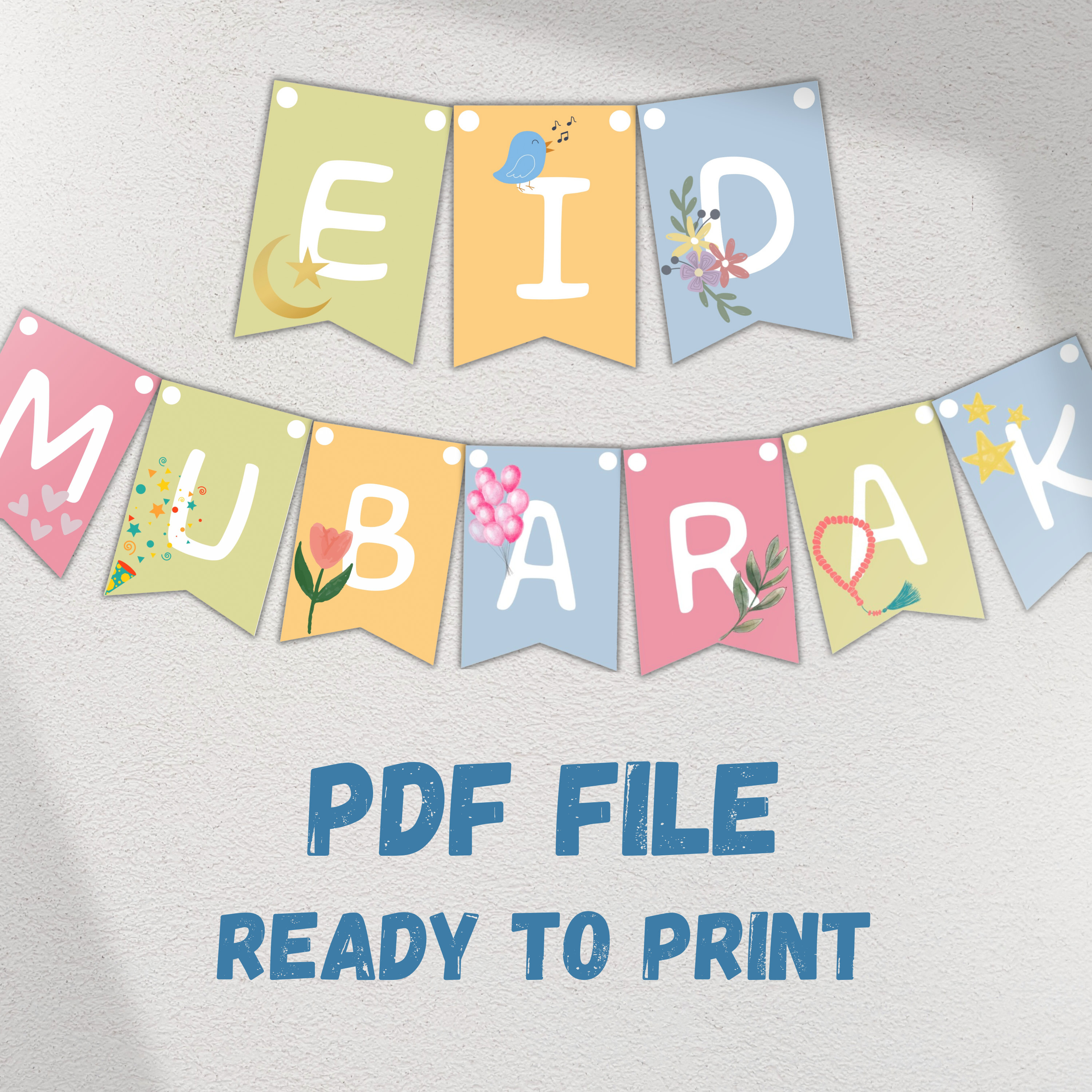 Eid Mubarak Banner, Printable Decor, DIY Project, Kids, Muslim, Islam ...