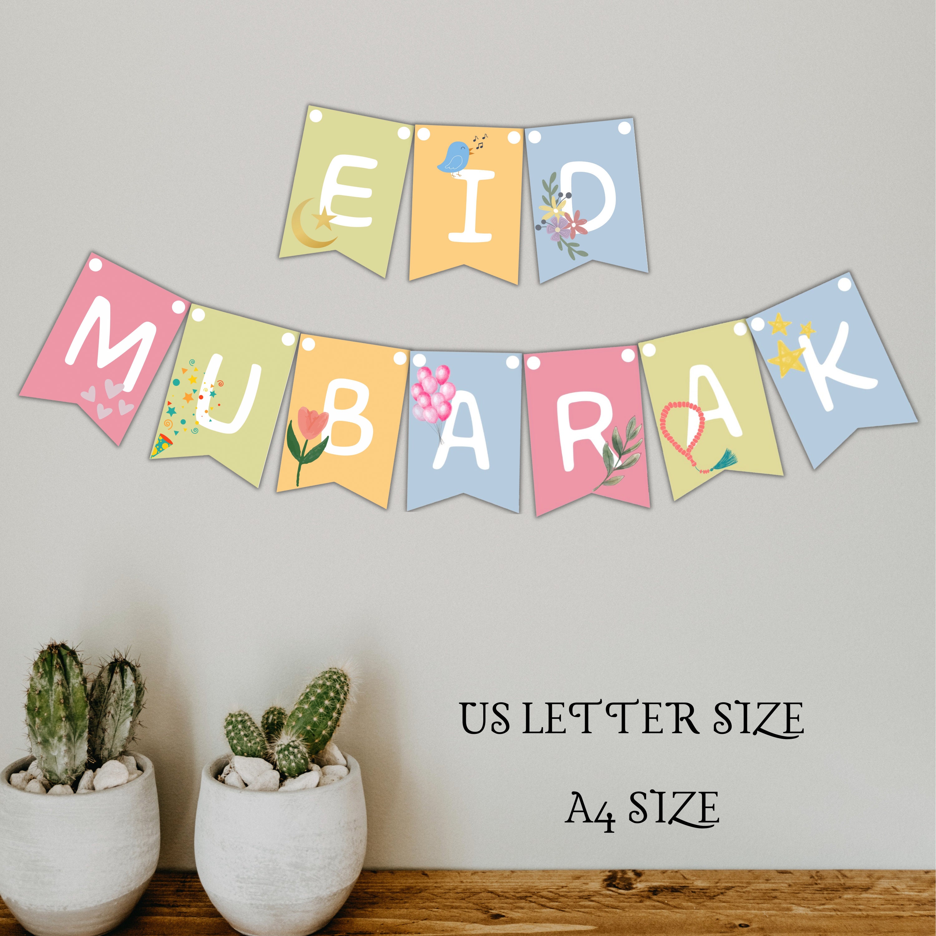Eid Mubarak Banner, Printable Decor, DIY Project, Kids, Muslim, Islam ...