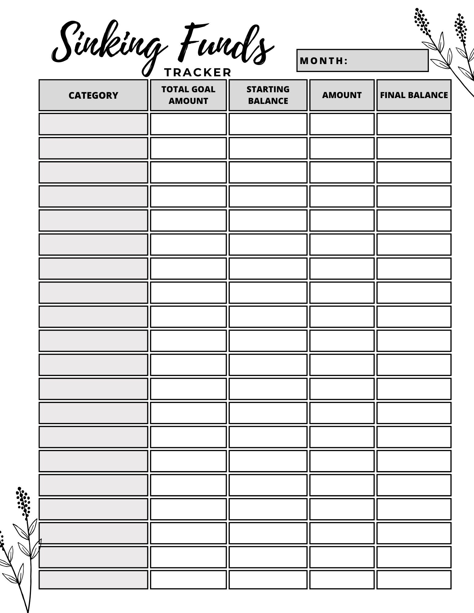 Sinking Fund Budget Tracker Printable, Sinkingfunds, Monthly Budget ...