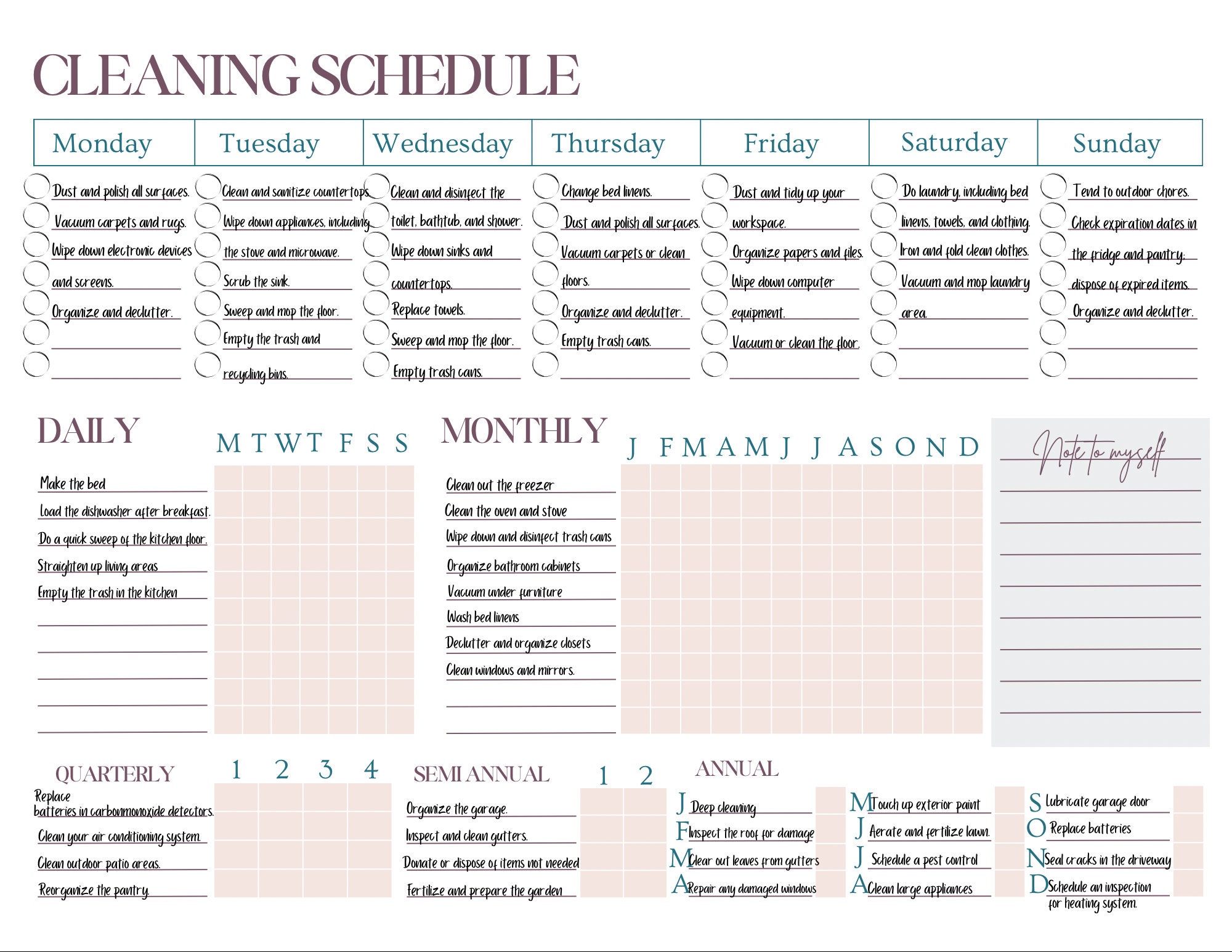 ADHD Clean Home, Minimalist Cleaning Schedule, Editable Cleaning ...