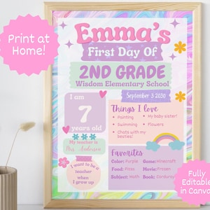 Editable First Day of School Sign, Girly Prints Pink, Back to School ...