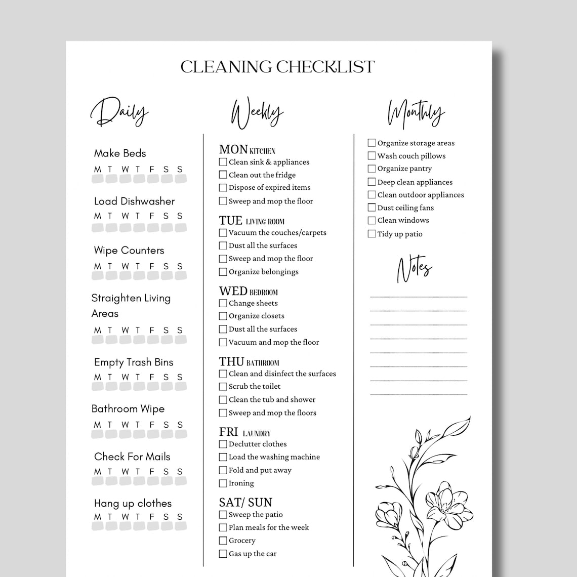 Printable Cleaning Schedule, Working Moms, Cleaning Checklist, House ...
