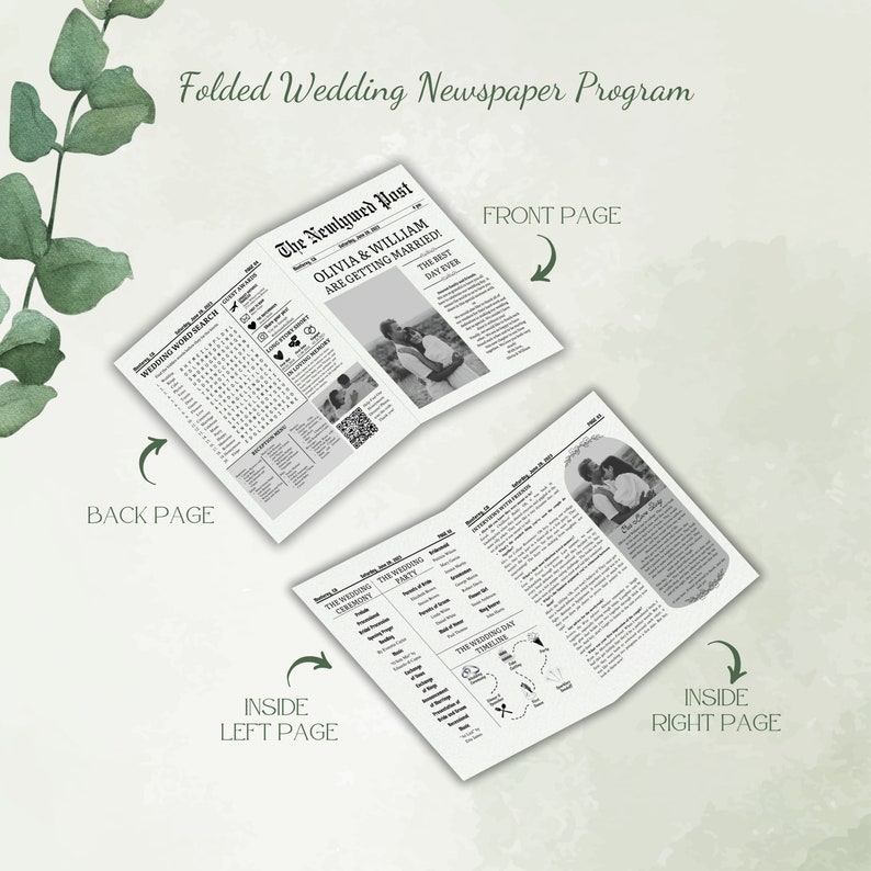 Newspaper Wedding Printable Template, Editable Wedding Day Timeline ...