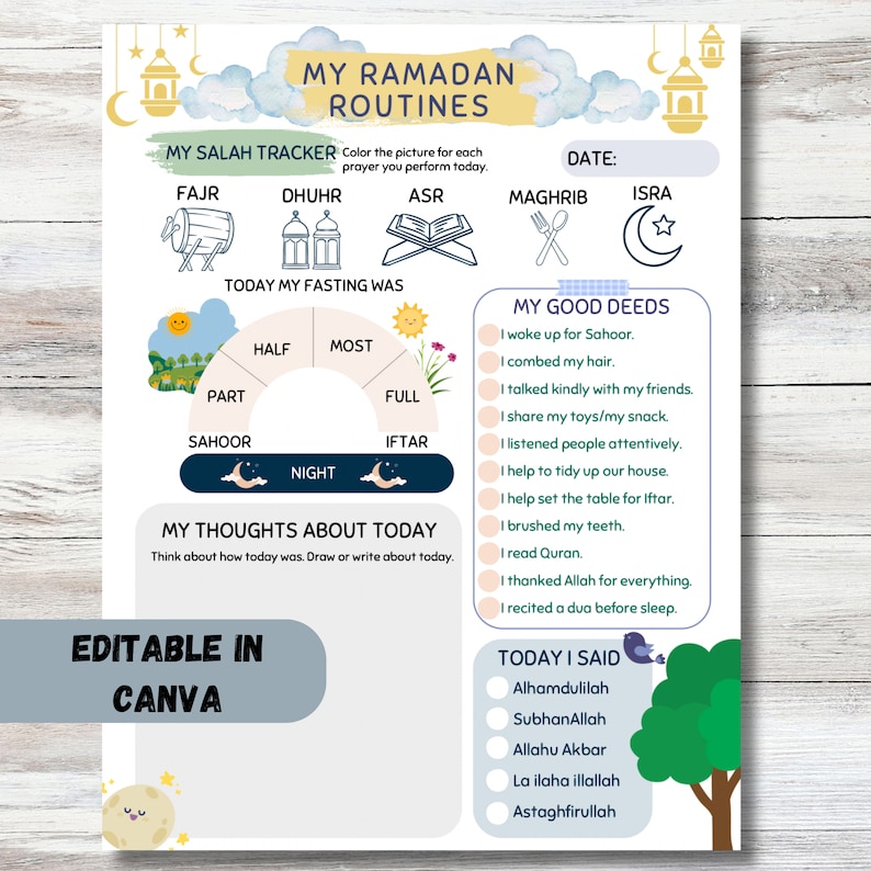 Ramadan Routines, Planner for Kids, PDF, Ramadan Journal, Salah Tracker ...