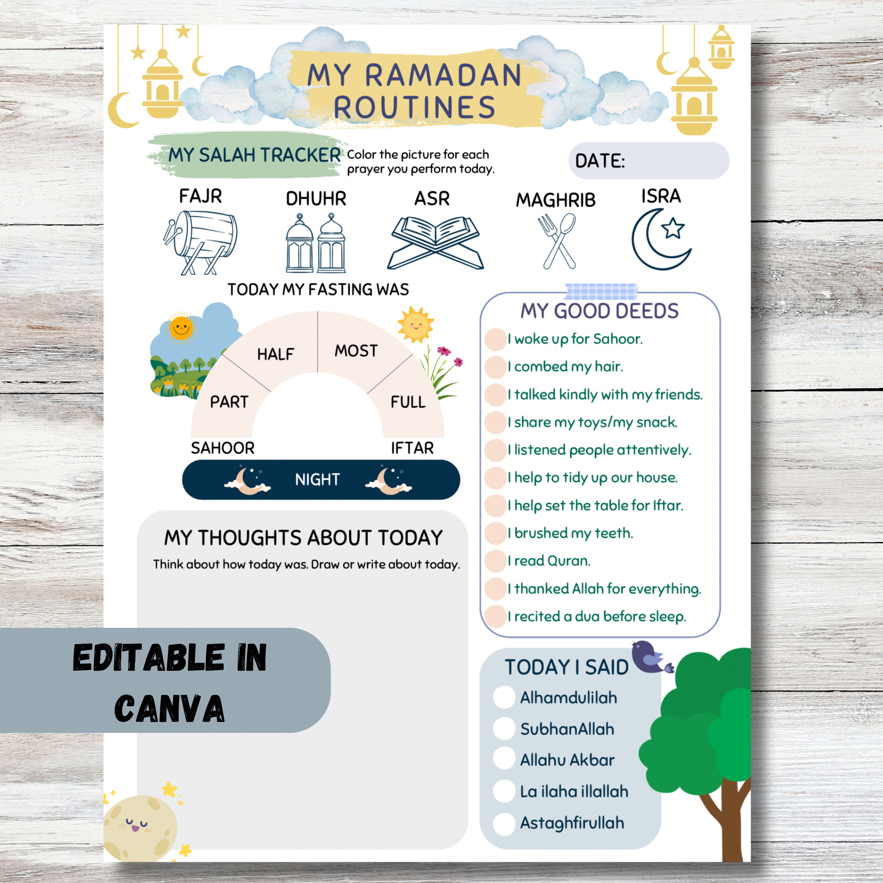Ramadan Routines, Planner for Kids, PDF, Ramadan Journal, Salah Tracker ...