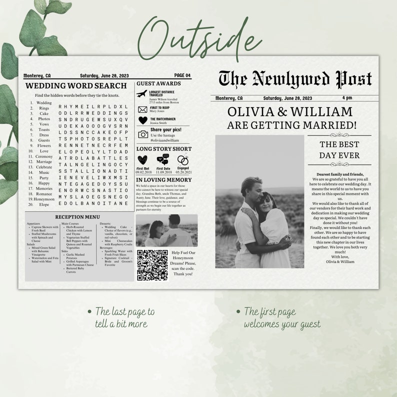 Newspaper Wedding Printable Template, Editable Wedding Day Timeline ...