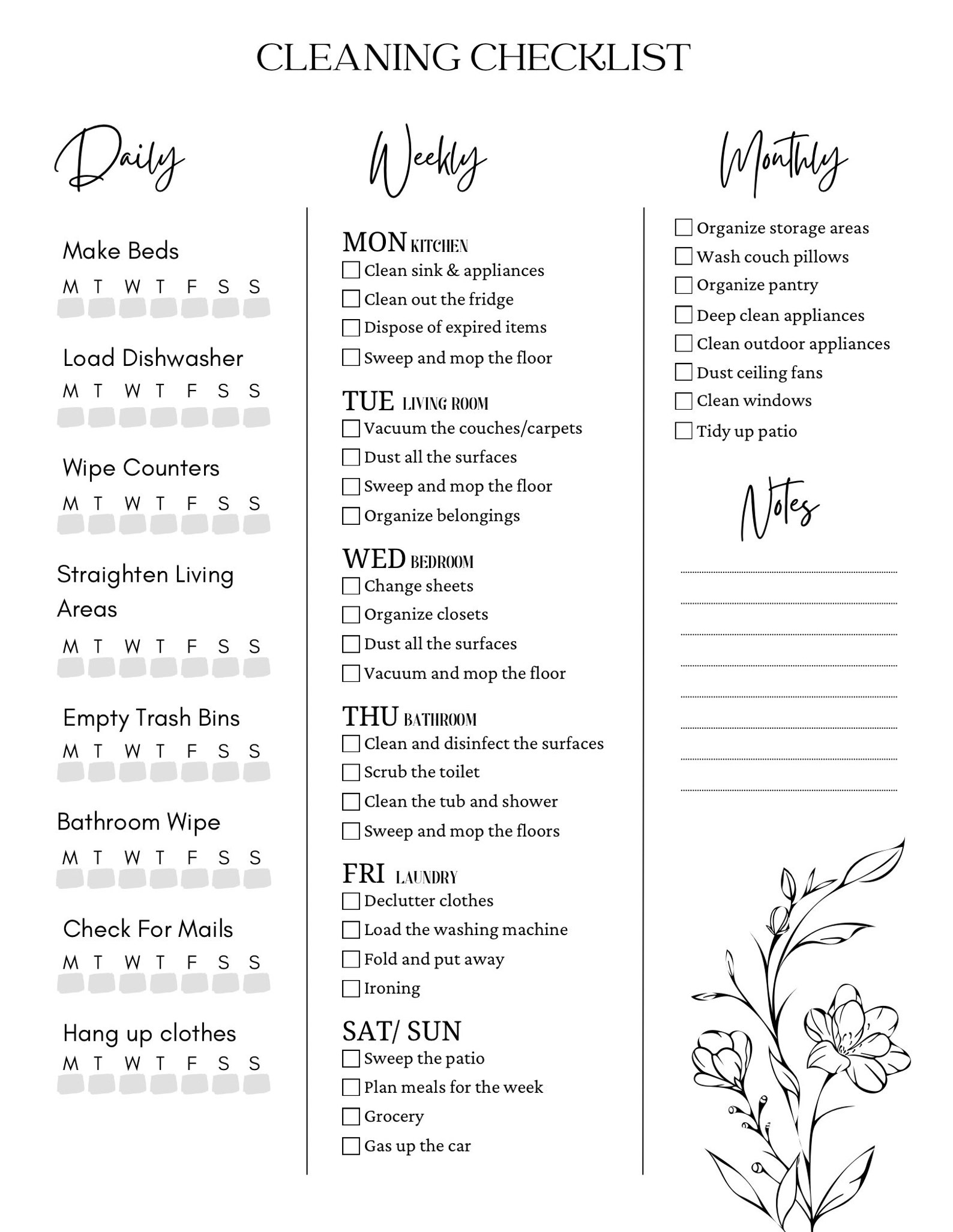 Printable Cleaning Schedule, Working Moms, Cleaning Checklist, House ...